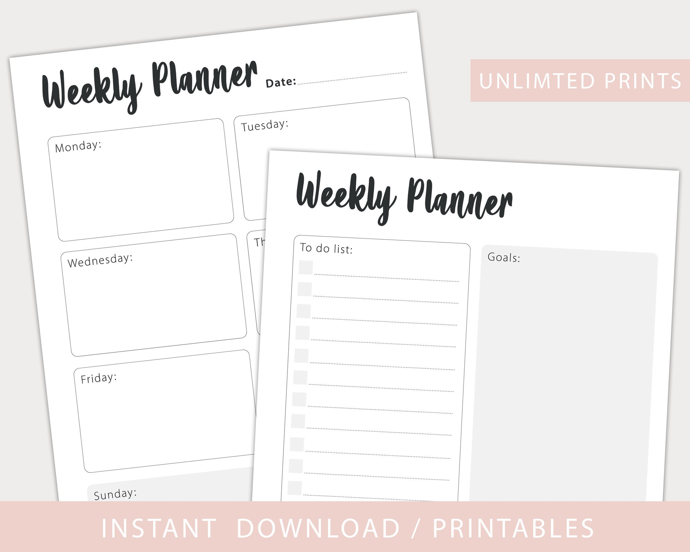 Printable Diary Pages Weekly Planner Printable UNLIMITED Prints Weekly ...