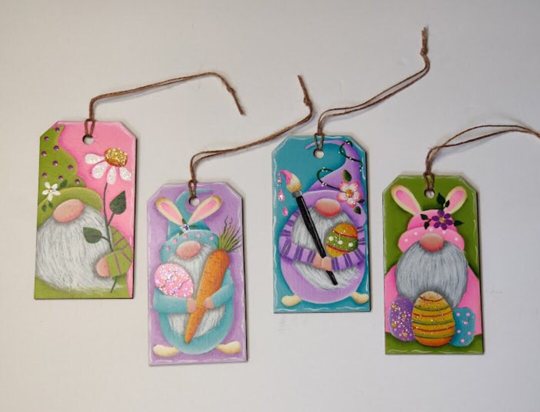 Springtime Easter Gnometag Choice of 4, Whimsical, Designed by Reneé ...