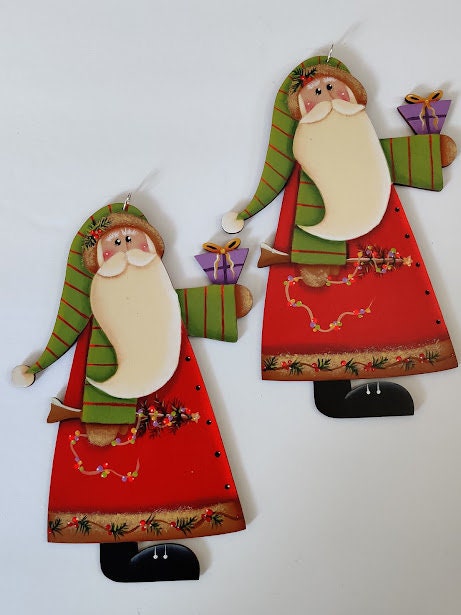 Side Facing Santa & Present Ornament Whimsical Designed by - Etsy