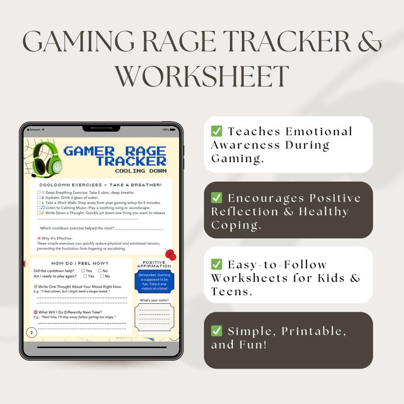 Gamer Rage Tracker | Printable Gaming Log for Kids & Teens | Digital ...