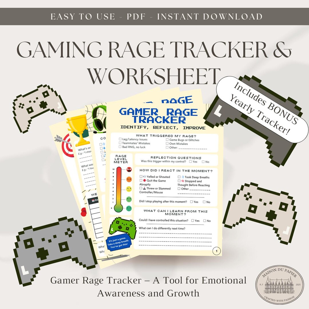 Gamer Rage Tracker Printable Gaming Log for Kids & Teens Digital ...