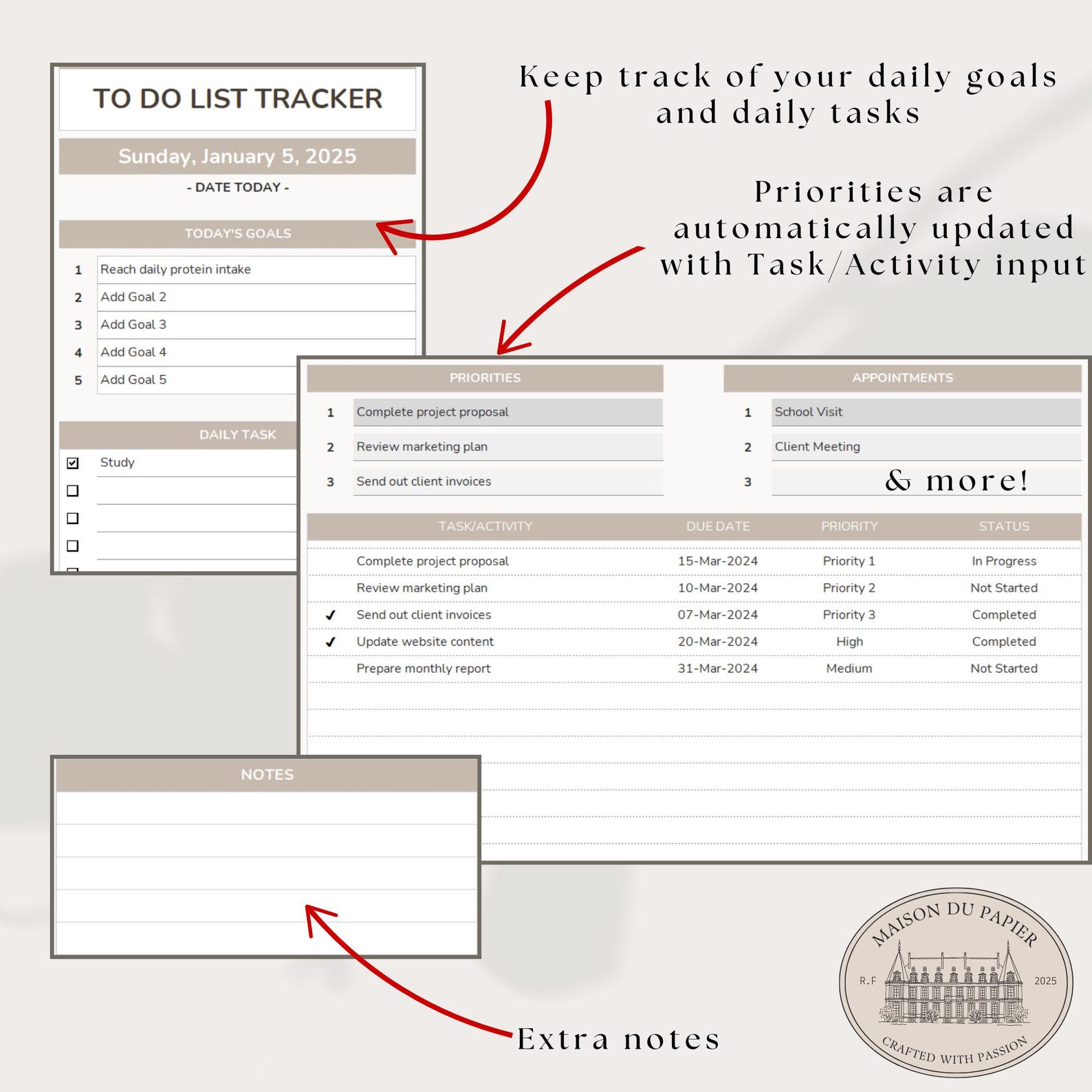 Excel Task Planner Spreadsheet | Digital To-do List | Daily Task ...