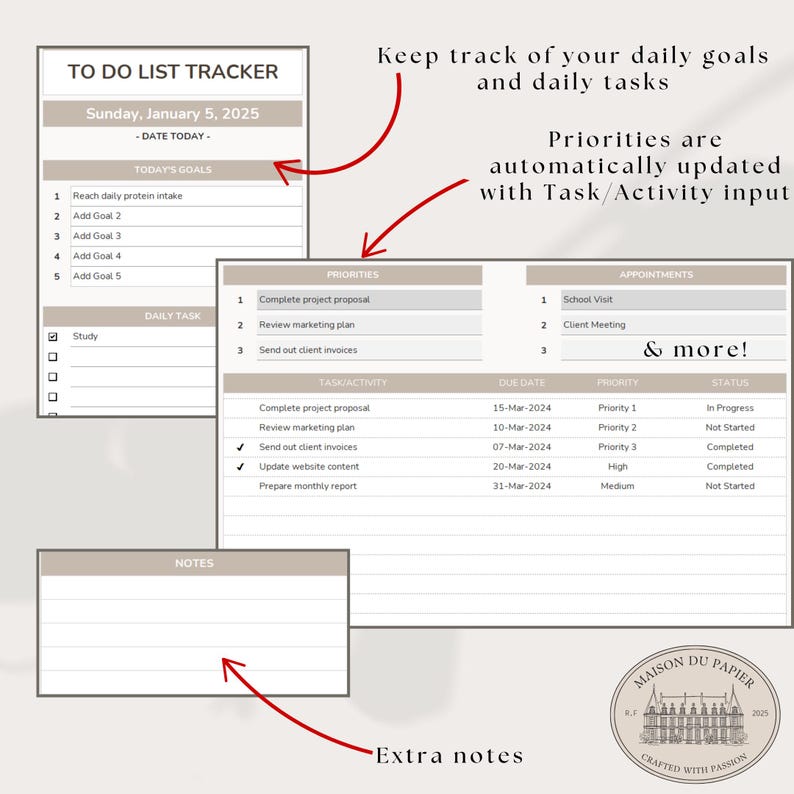 Excel Task Planner Spreadsheet | Digital To-do List | Daily Task ...