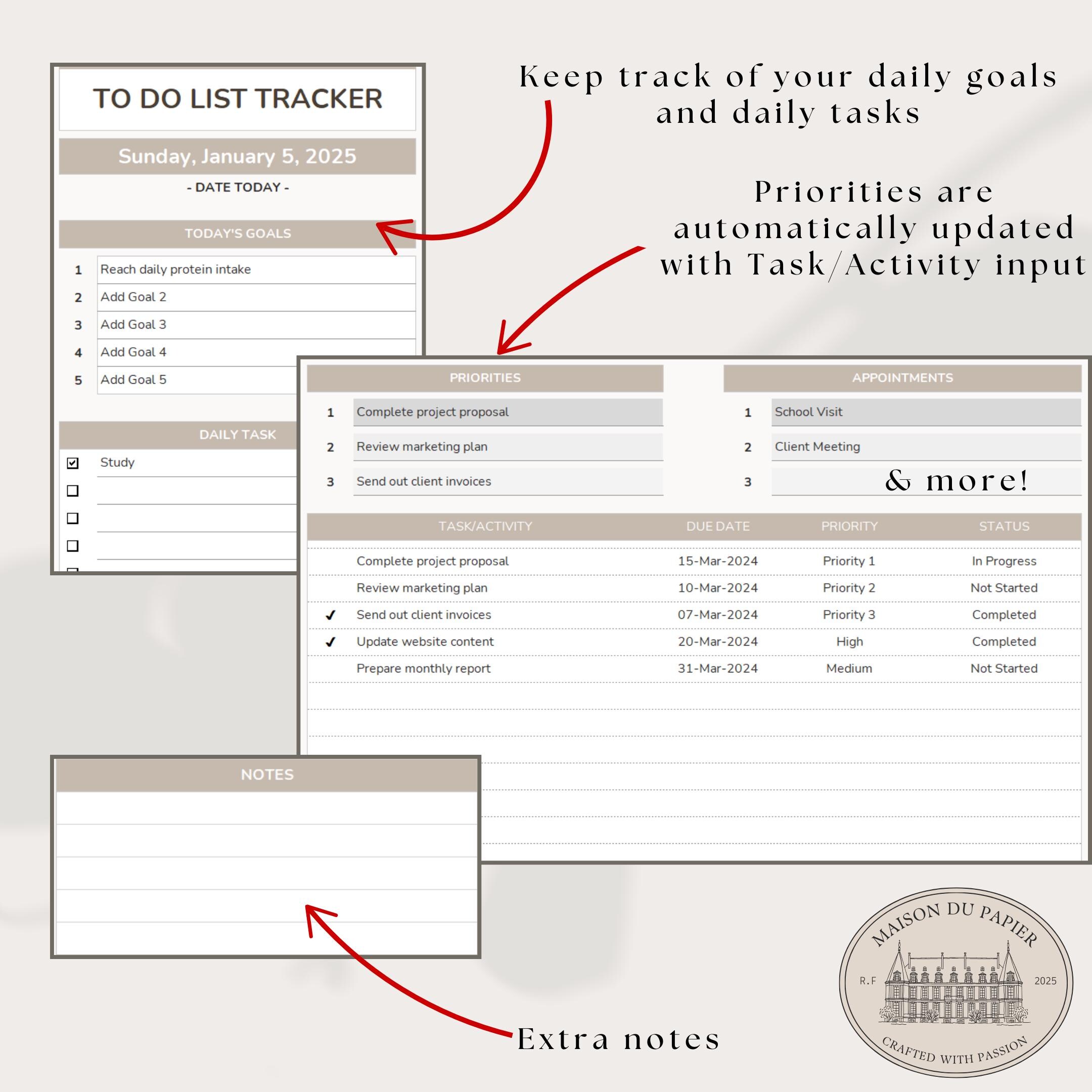 Excel Task Planner Spreadsheet | Digital To-do List | Daily Task ...