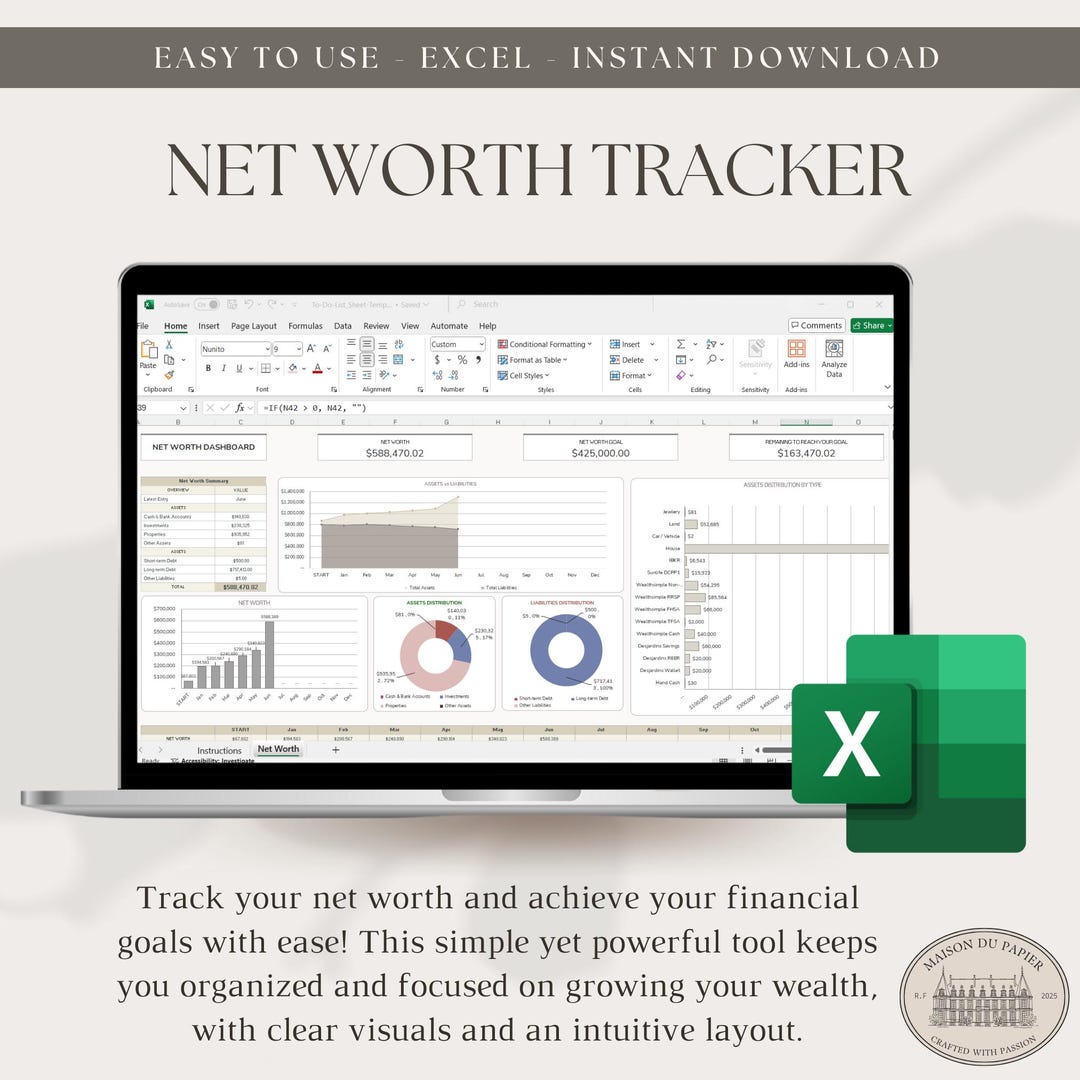 Net Worth Tracker Spreadsheet | Excel Financial Dashboard Template ...