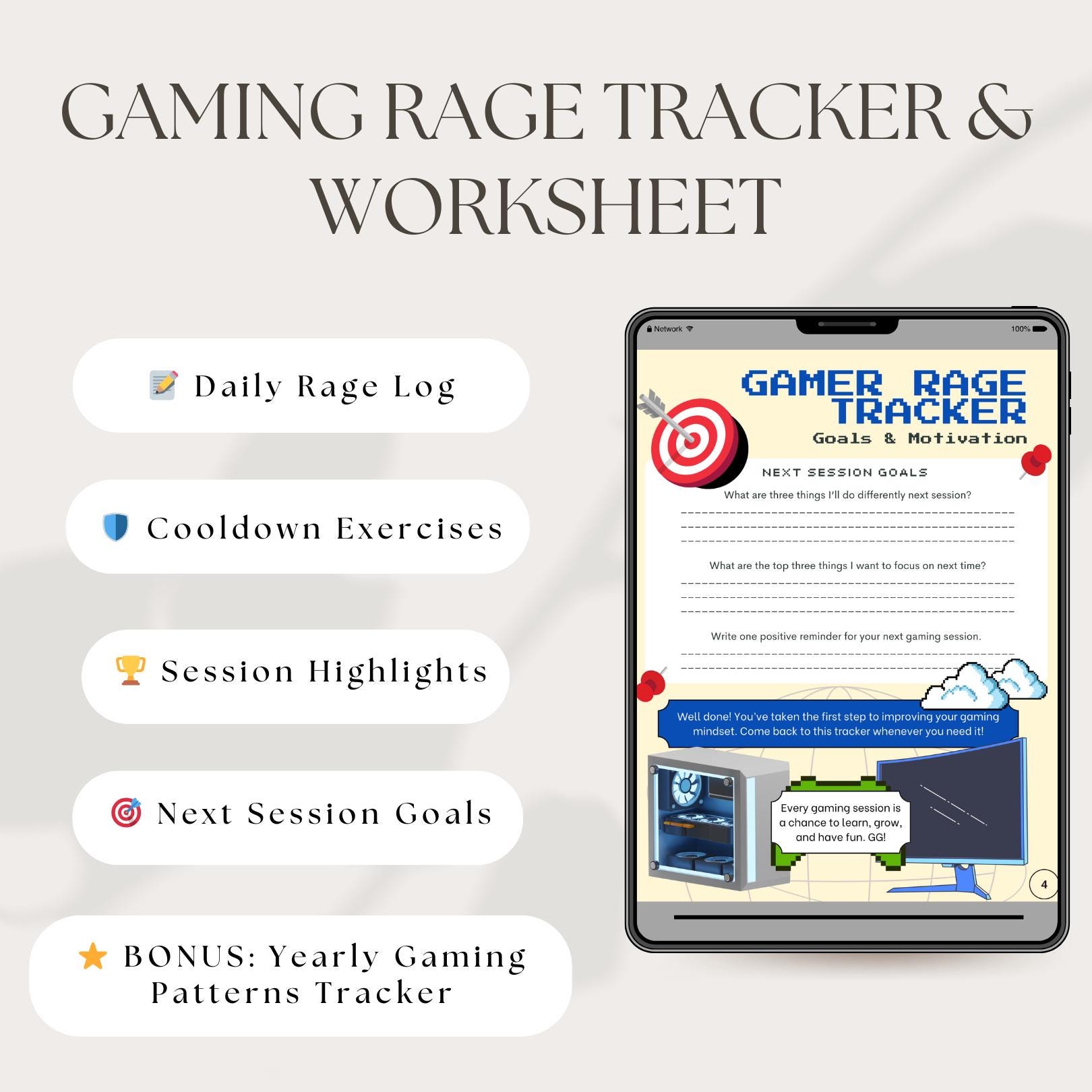 Gamer Rage Tracker | Printable Gaming Log for Kids & Teens | Digital ...