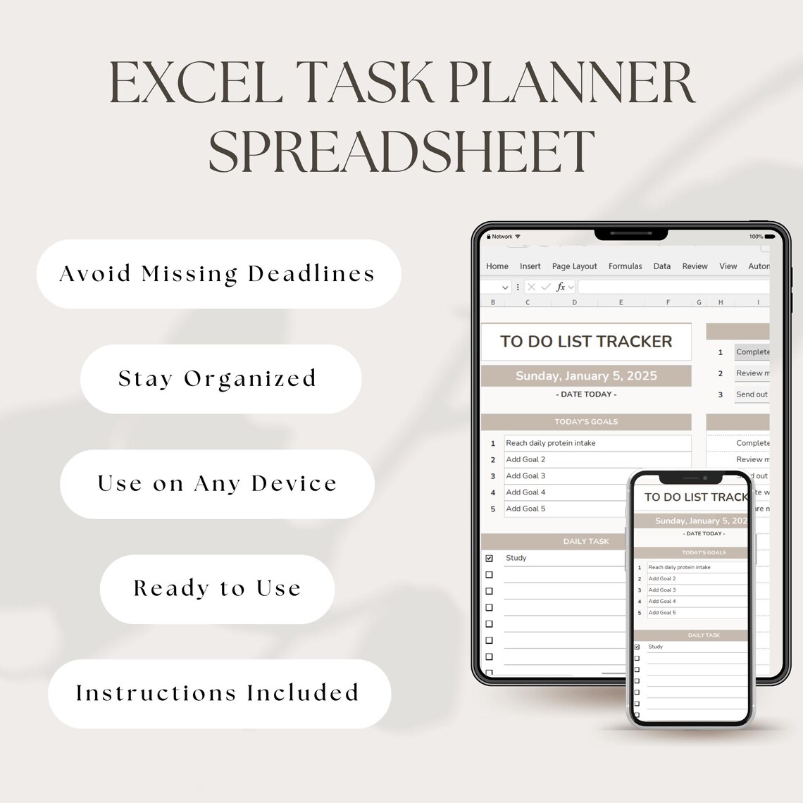 Excel Task Planner Spreadsheet | Digital To-do List | Daily Task Tracker | Simple Task ...