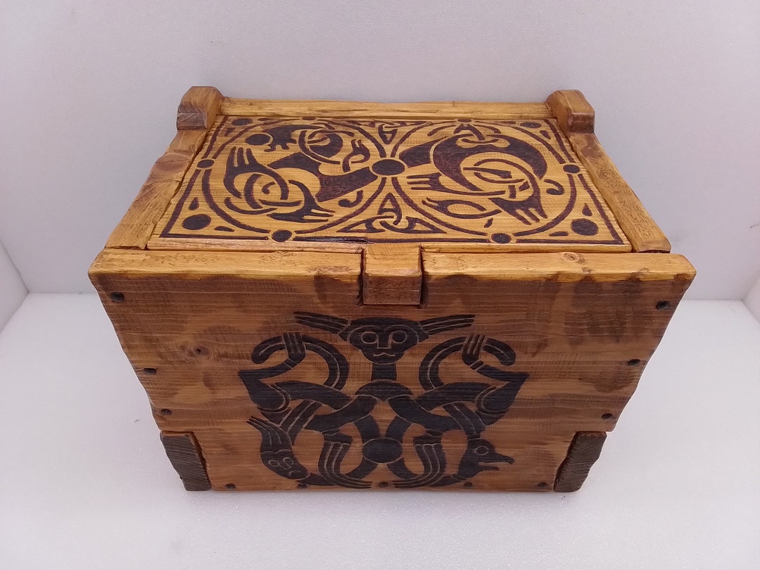 Viking Chest. Antique Trunk. Norse. Wooden Chest. Pyrography. Treasure ...