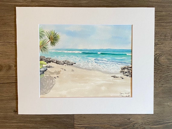 Beach view Ocean Watercolor Painting | Etsy