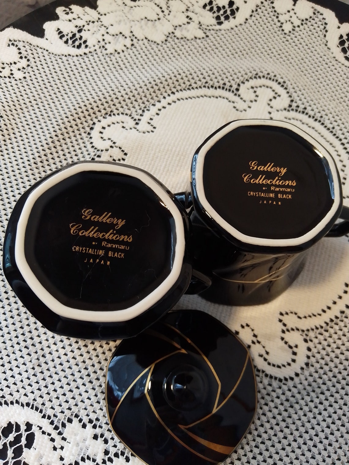 Ranmaru China Porcelain 1990s Crystalline Black Creamer, Sugar Bowl and ...