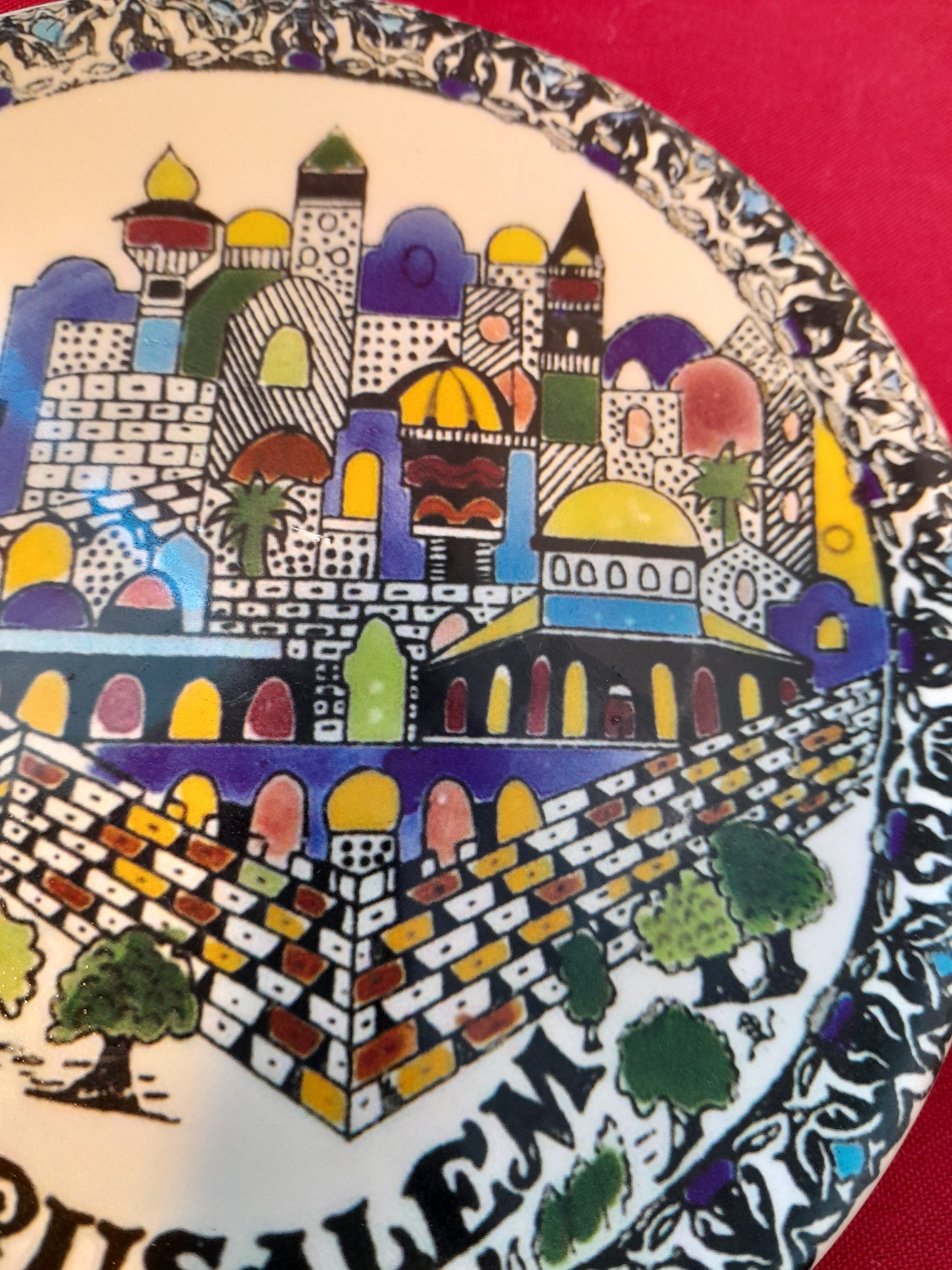 Jerusalem Ceramic Souvenir Plate Colorful Holy Land Jerusalem in Black ...