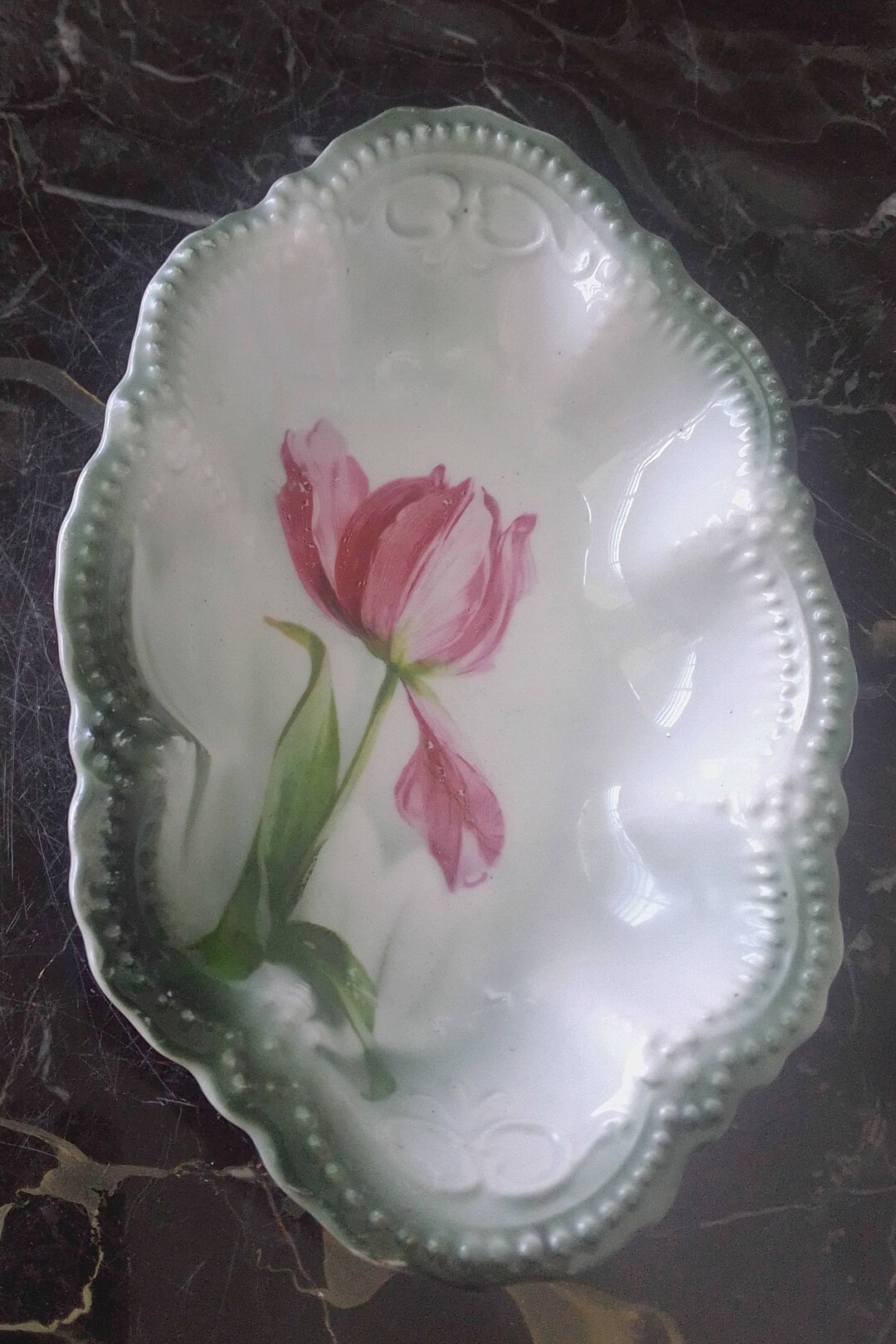 Antique Lehmann Leuchtenburg 1910 Germany Porcelain Lustre Green Beaded ...