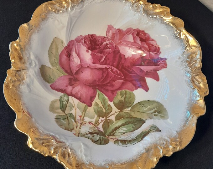 P/S PS Germany Porcelain Red Roses Bowl Thick Gold Outer Border - Etsy