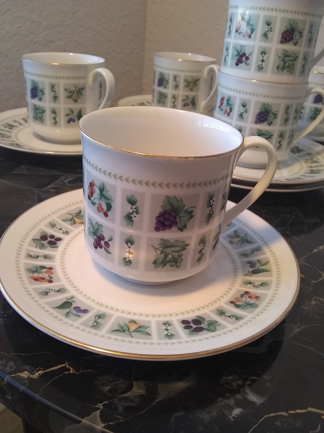 Royal Doulton English Translucent China Tapestry Pattern (9) Nine Cups ...
