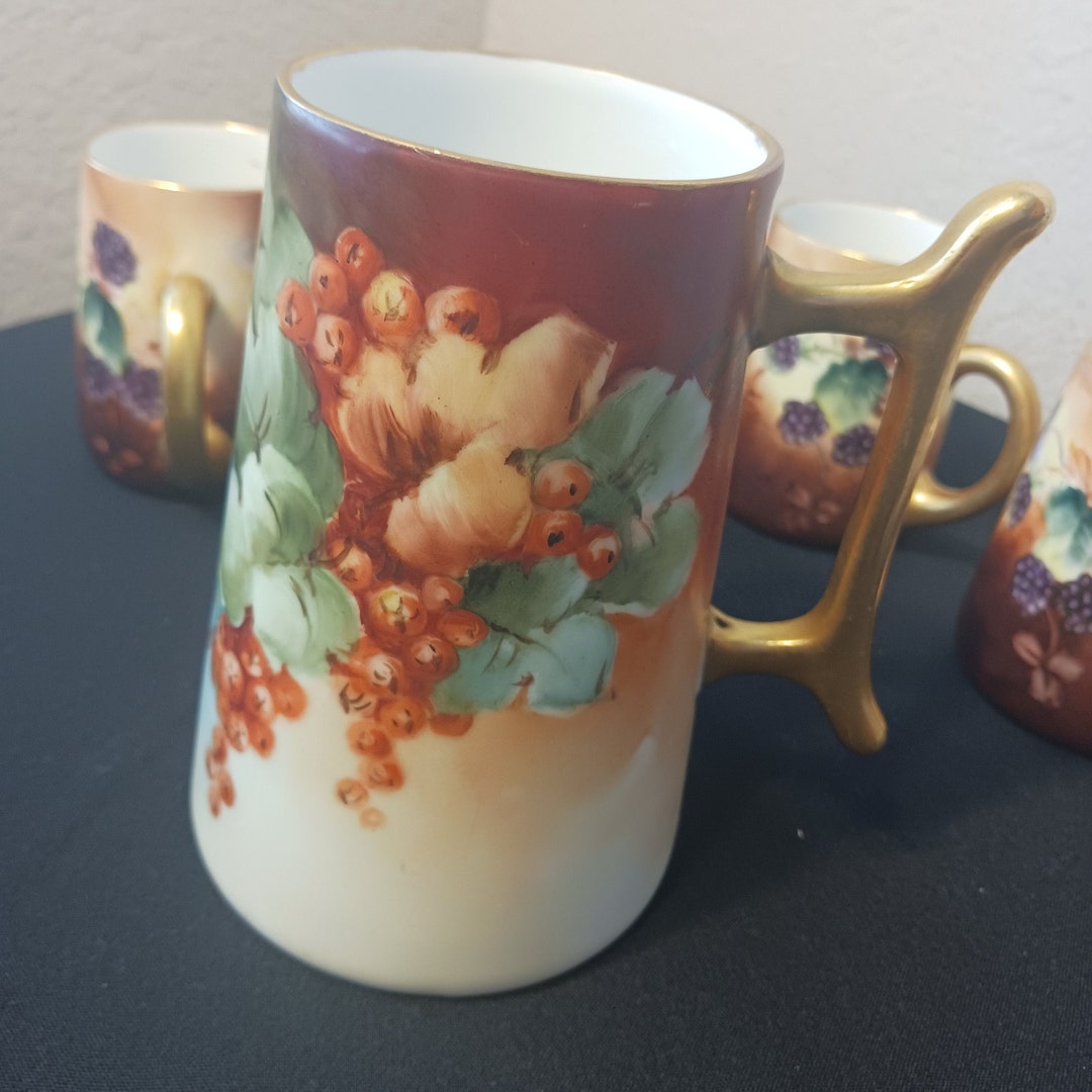 Favorite Bavaria 1911 Porcelain Tankard Pitcher With Red and Green ...