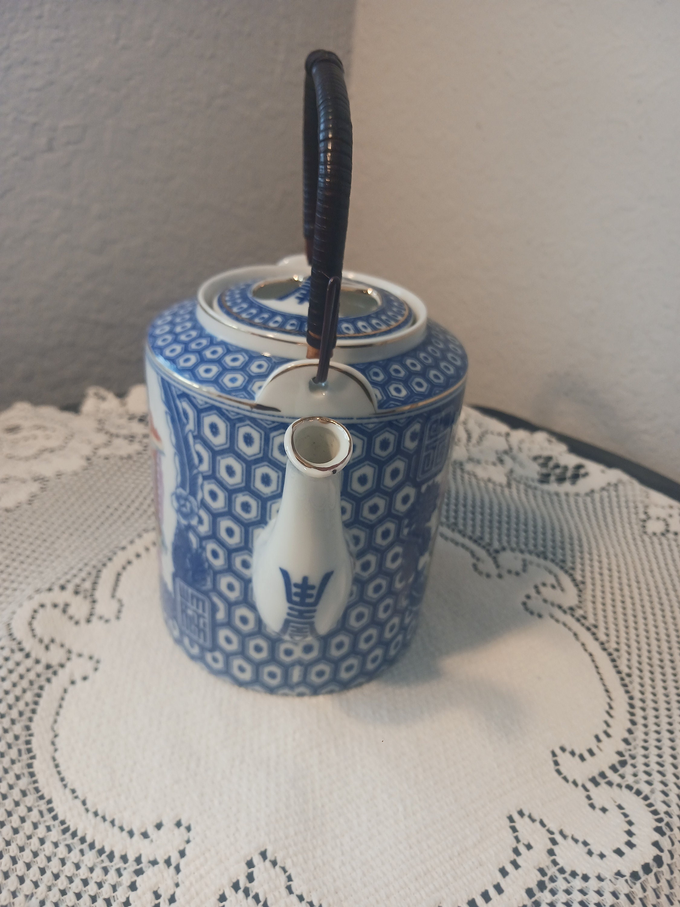 Yamayo Japan 1950s Teapot in Blue and White Geisha Geometric Pattern - Etsy