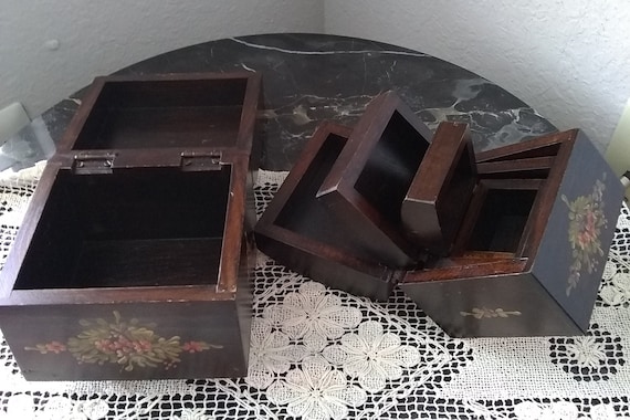 Wood Jewelry 4 Handmade 1980s Nesting Storage Boxes - Gem
