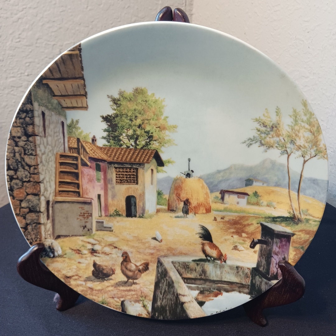 Italy Vizavi Porcelain Decorative Plate of Rural Farm Scene Showing ...