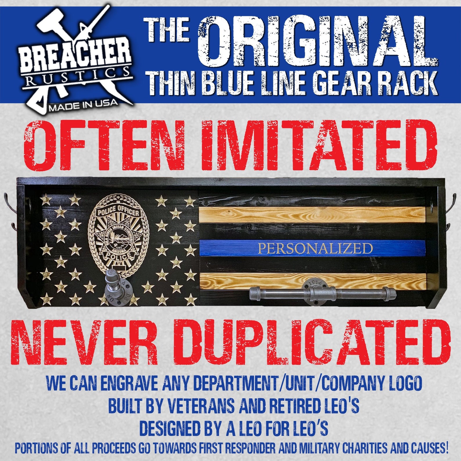 Police Gear Rack Thin Blue Line Gear Rack Police Officer Gift Police ...