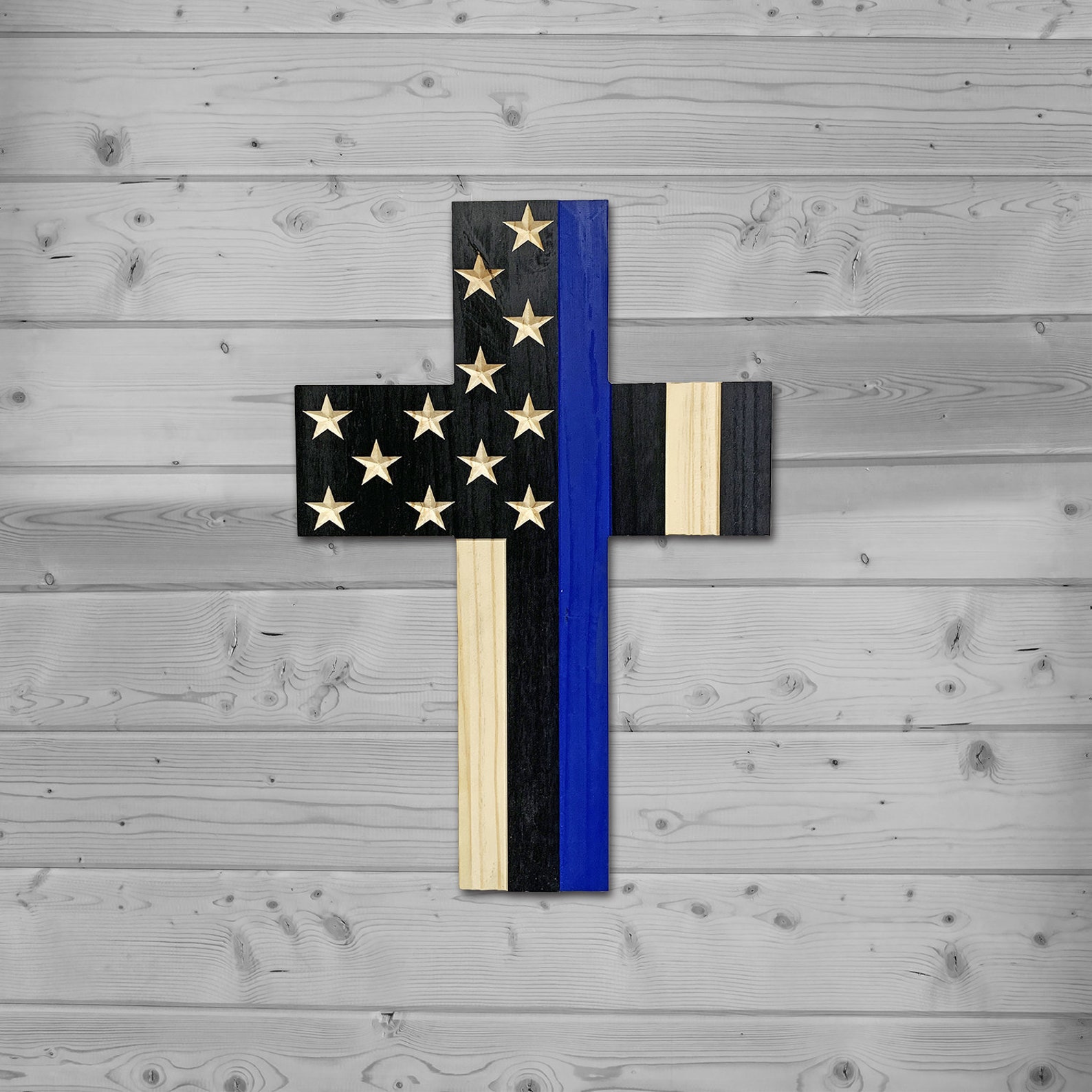 Thin Blue Line Cross - Police Officer Gift - TBL Flag Cross - Wooden ...