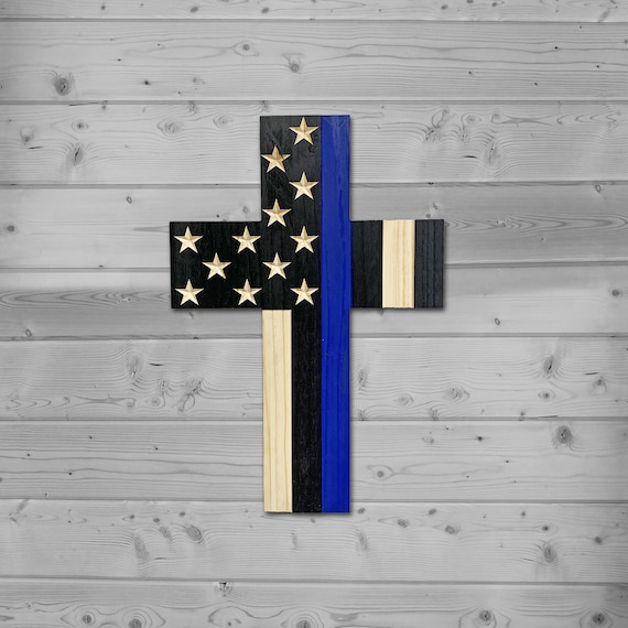 Thin Blue Line Cross Police Officer Gift TBL Flag Cross - Etsy
