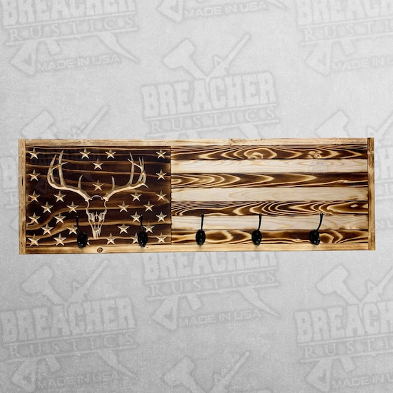 Deer Skull Flag Coat Rack Hunters Coat Rack Hunting USA - Etsy