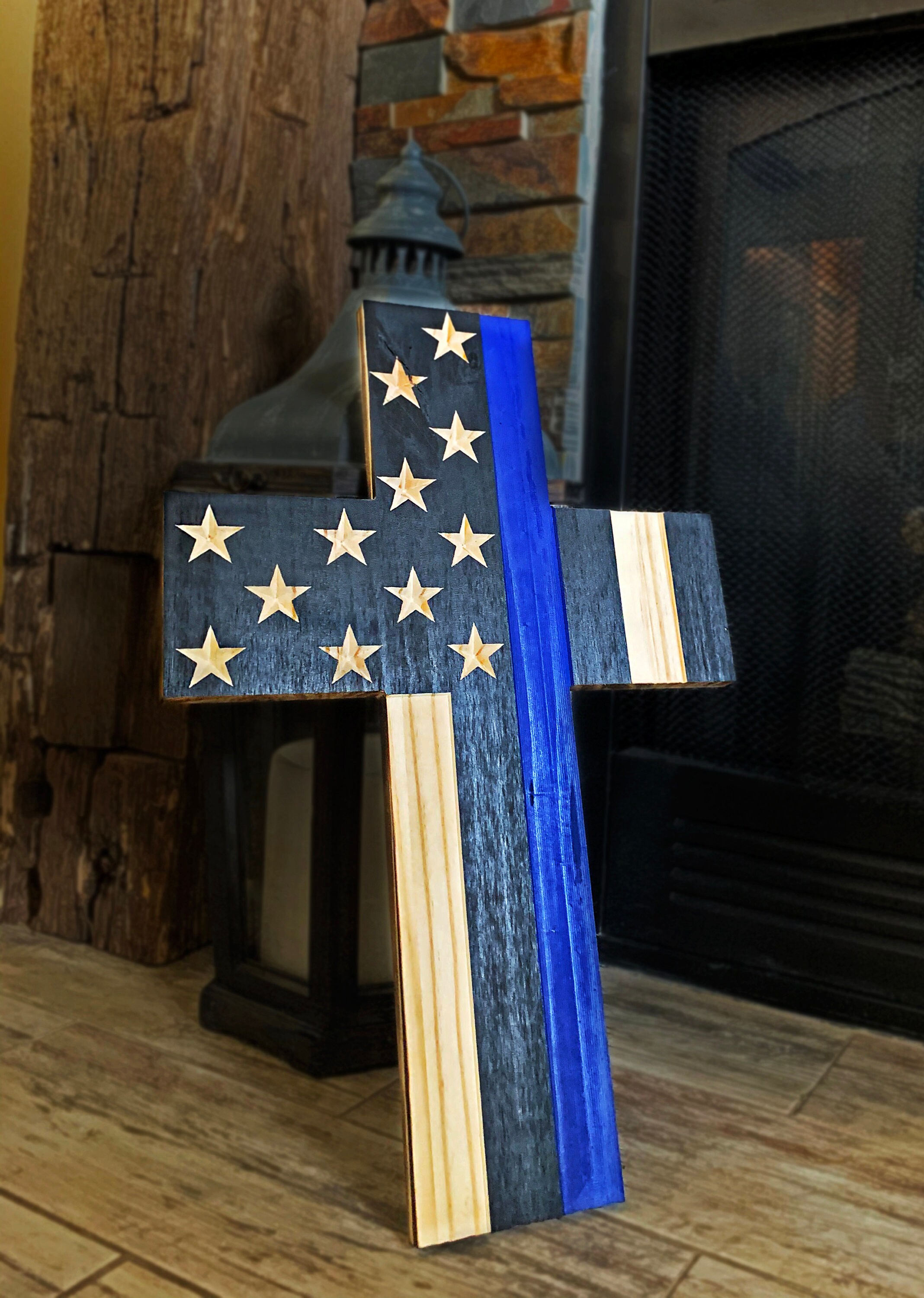 Thin Blue Line Cross - Police Officer Gift - TBL Flag Cross - Wooden ...