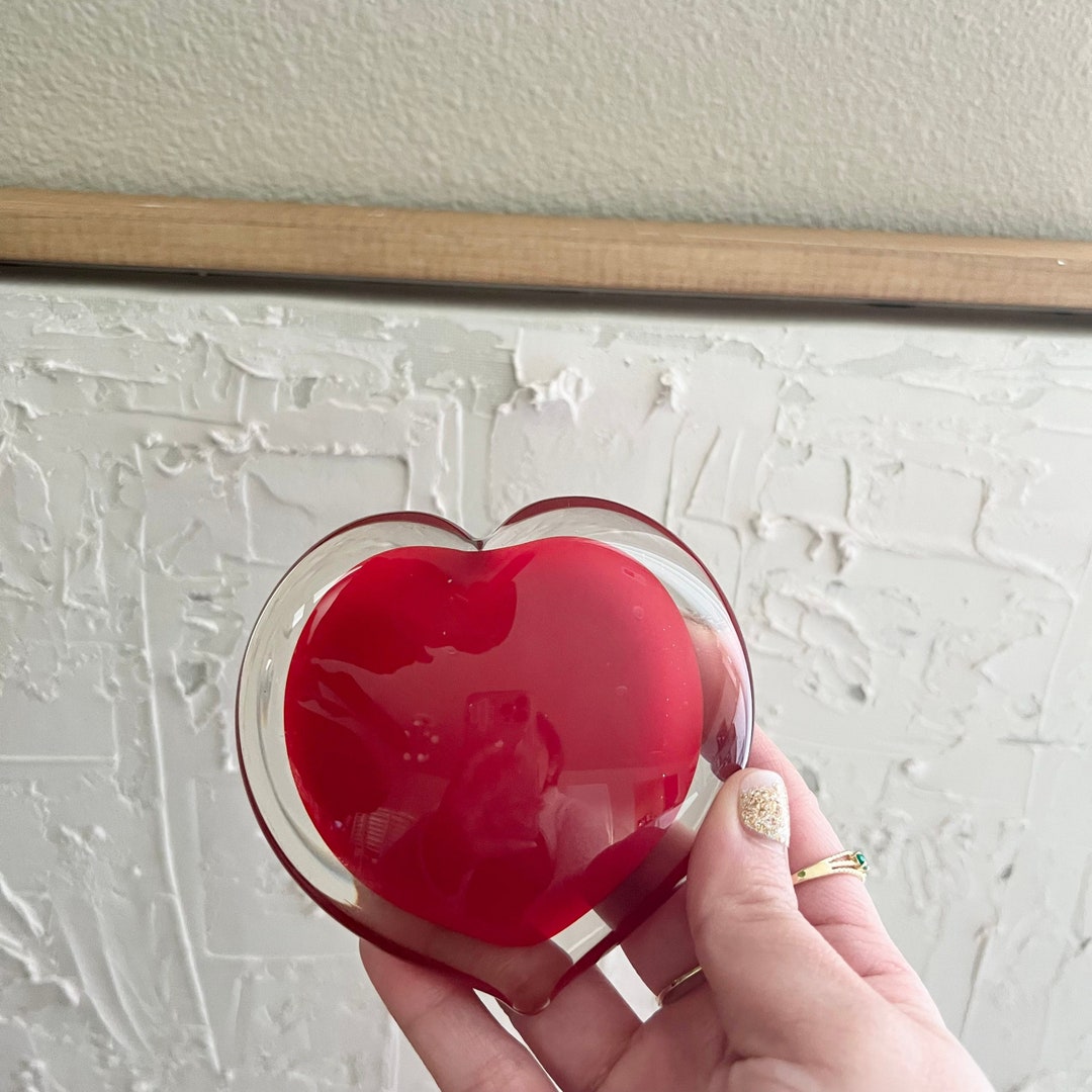 Vintage Red Heart Glass Paperweight - Etsy