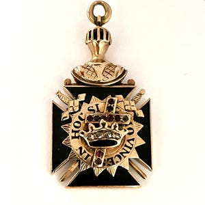 Antique Solid 14k Diamond Ruby Enamel Masonic Demolay Commander Watch ...