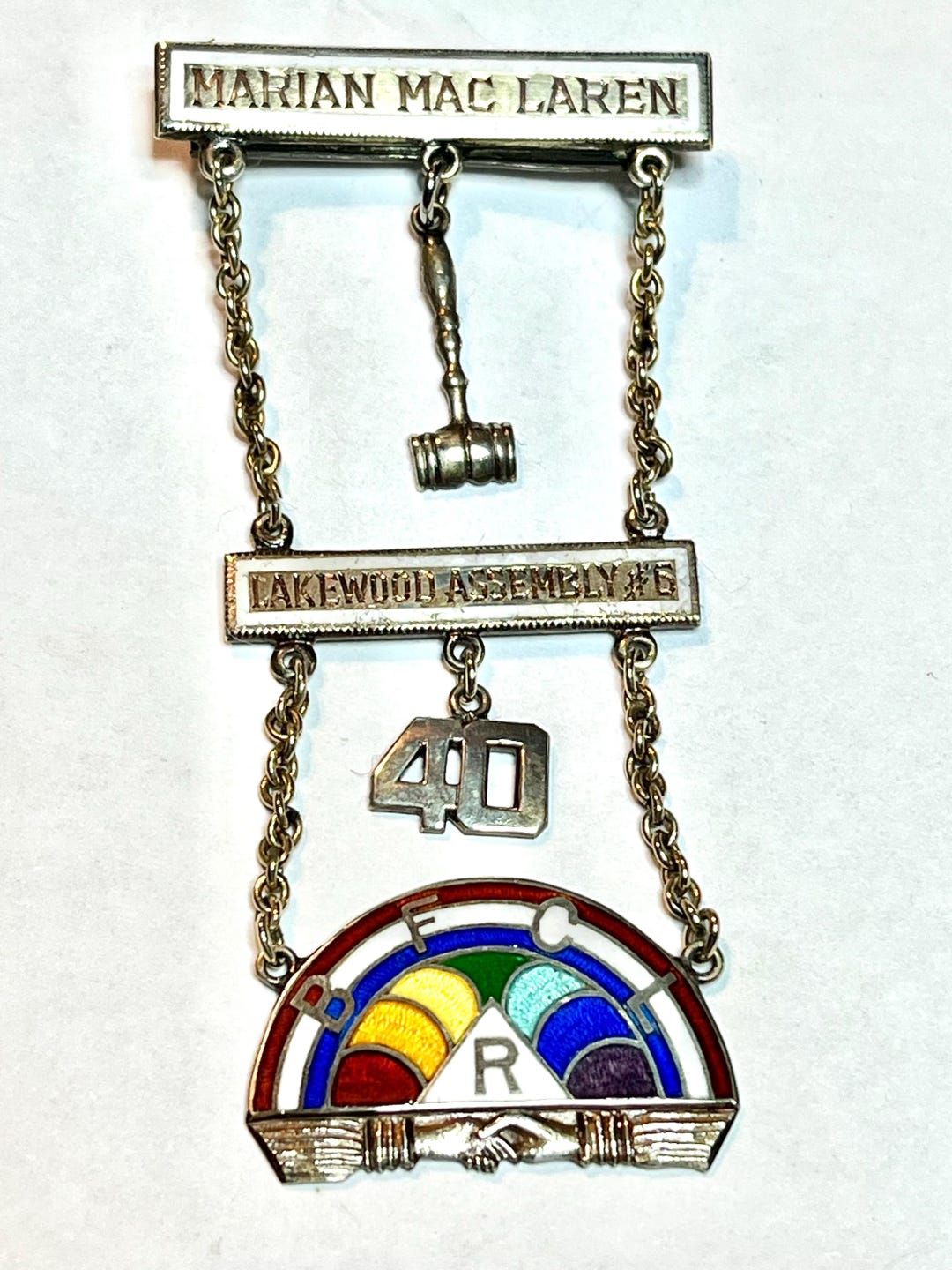 1940 Masonic Rainbow Girls Lakewood Assembly 10k Gold Enamel Gavel Pin ...