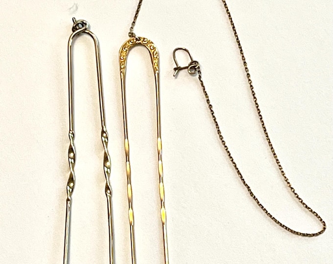 Antique 10K Gold Repousse Pince Nez Glasses Safety Hair Pin & One Gold ...