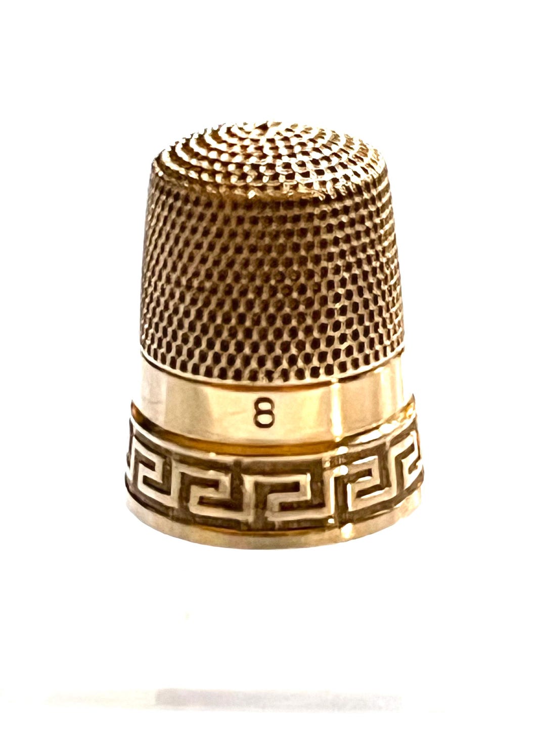 Antique Simons Brothers 14K Gold Greek Key Thimble Size 8 Engraved BEM ...