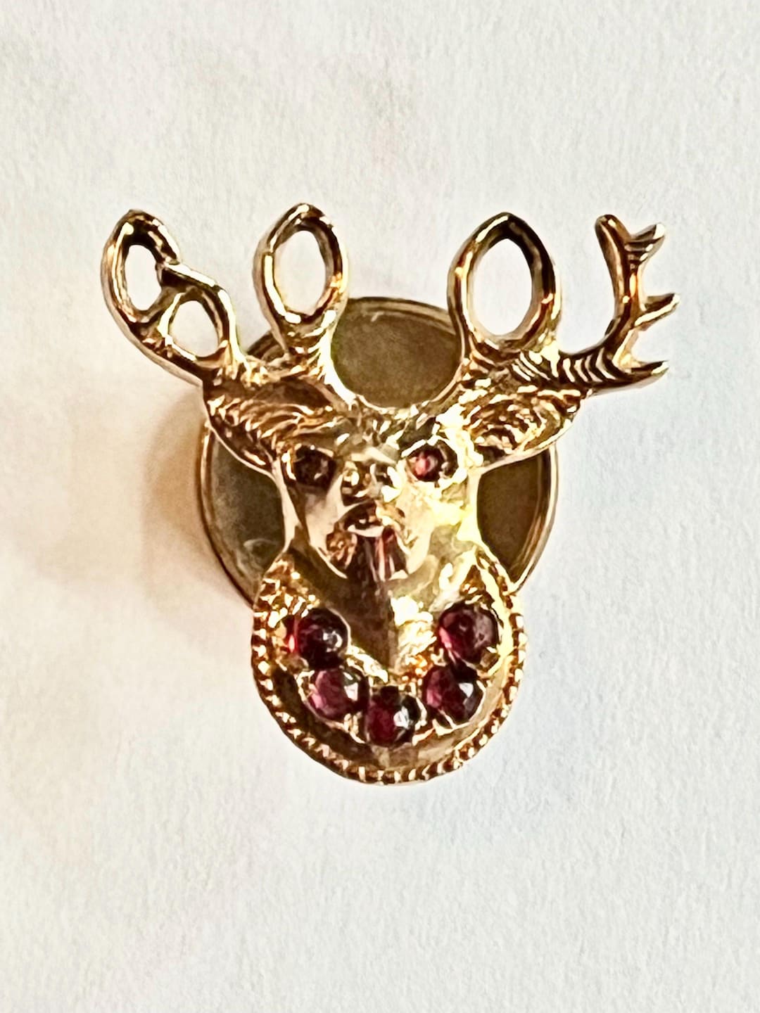 Vintage 14K Solid Gold & Ruby Elk Deer Stag Screw Back Lapel Pin Large ...