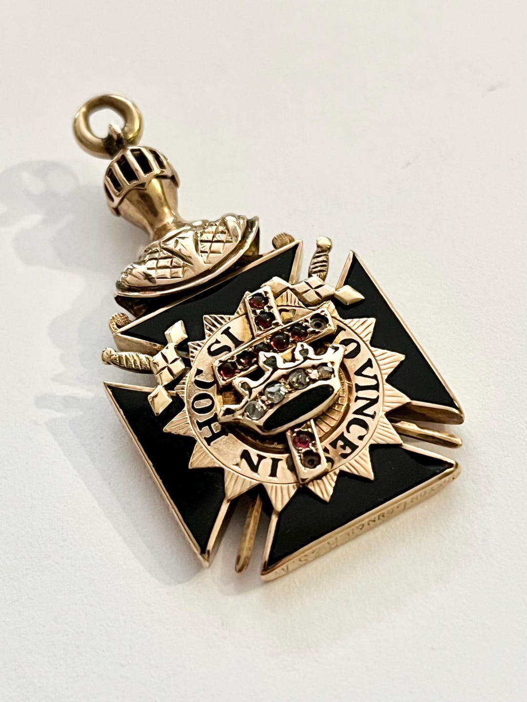 Antique Solid 14k Diamond Ruby Enamel Masonic Demolay Commander Watch ...