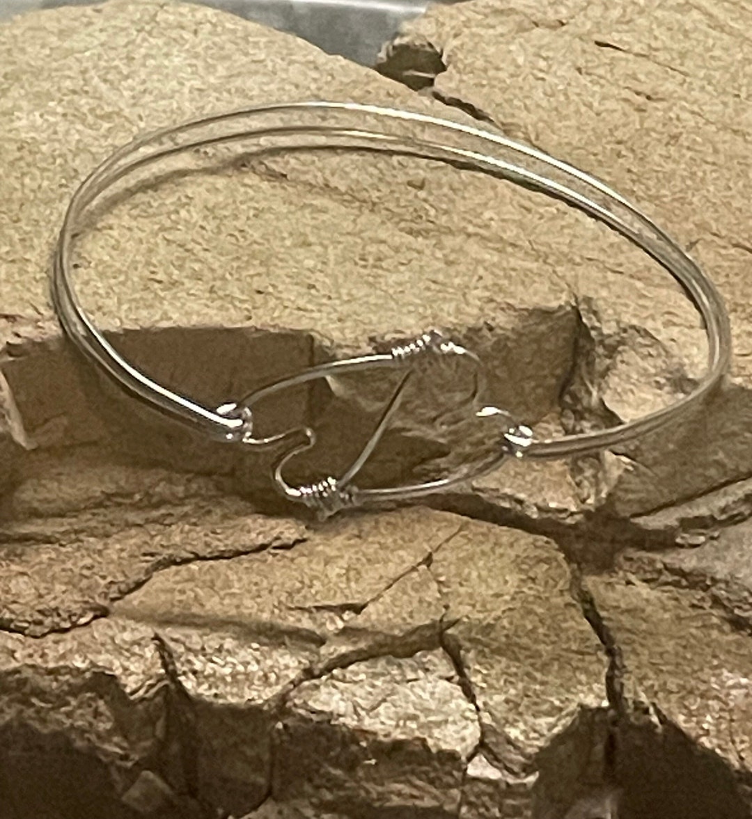 925, Sterling, Silver, Wire Wrapped, Heart, Bangle, Bracelet, Gifts for ...