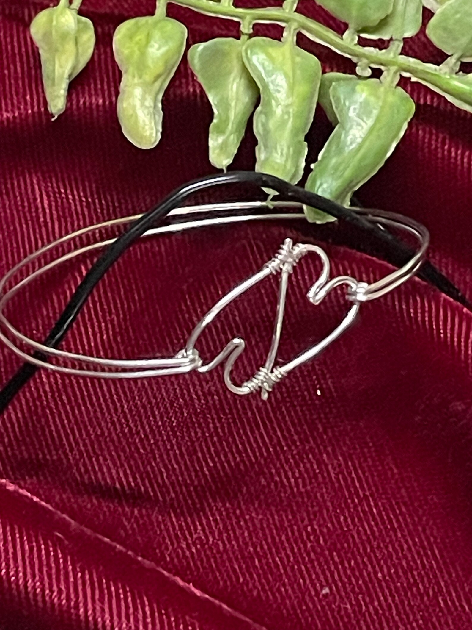 925, Sterling, Silver, Wire Wrapped, Heart, Bangle, Bracelet, Gifts for ...