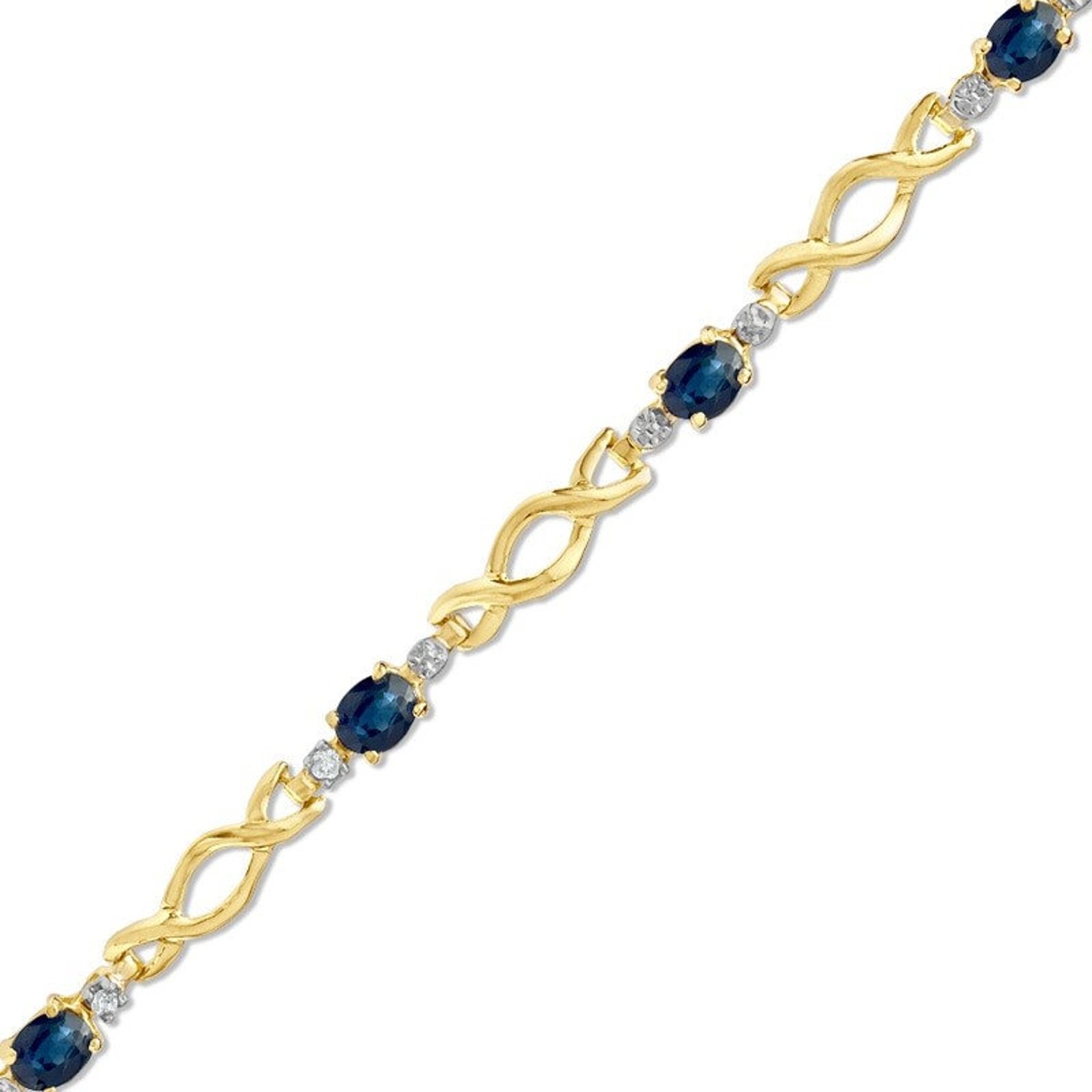 Blue Sapphire and Diamond Accent Infinity Link Bracelet in 10K Yellow ...