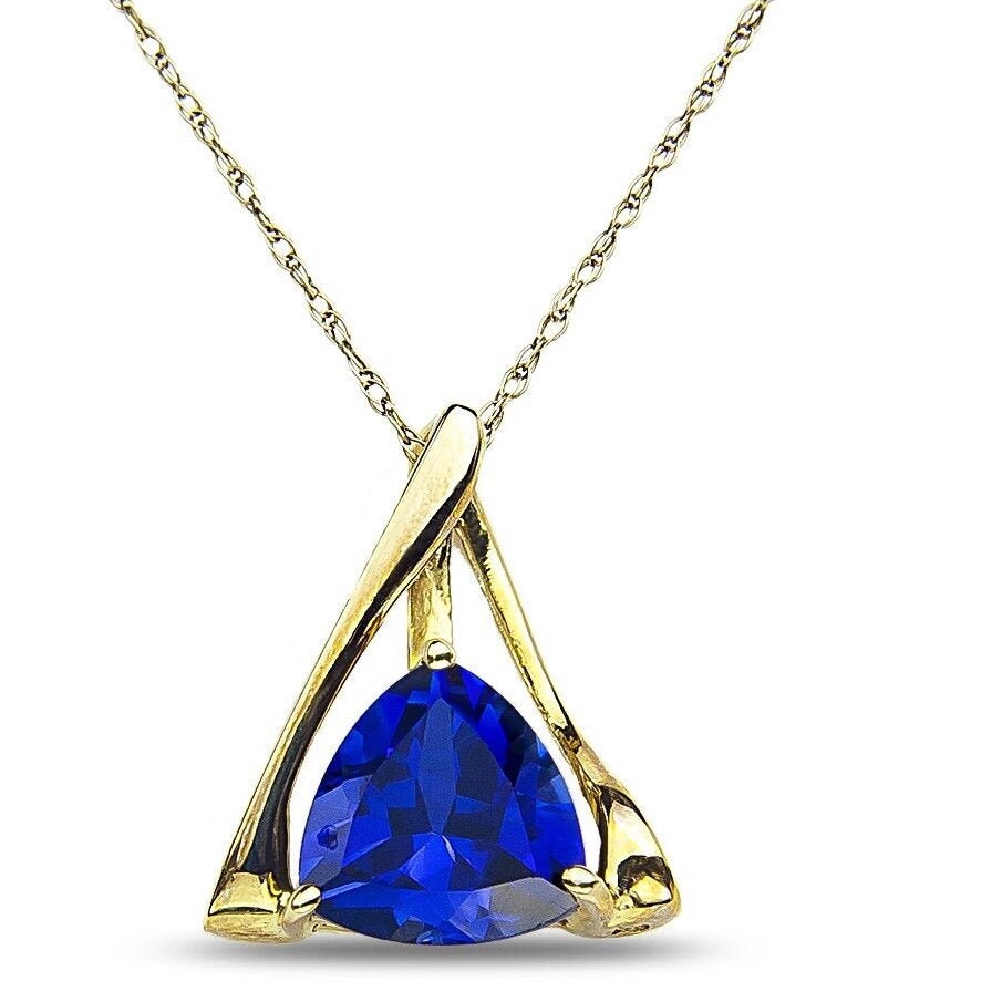 Trillian Cut Created Sapphire Necklace Pendant in 10k Yellow Gold - Etsy