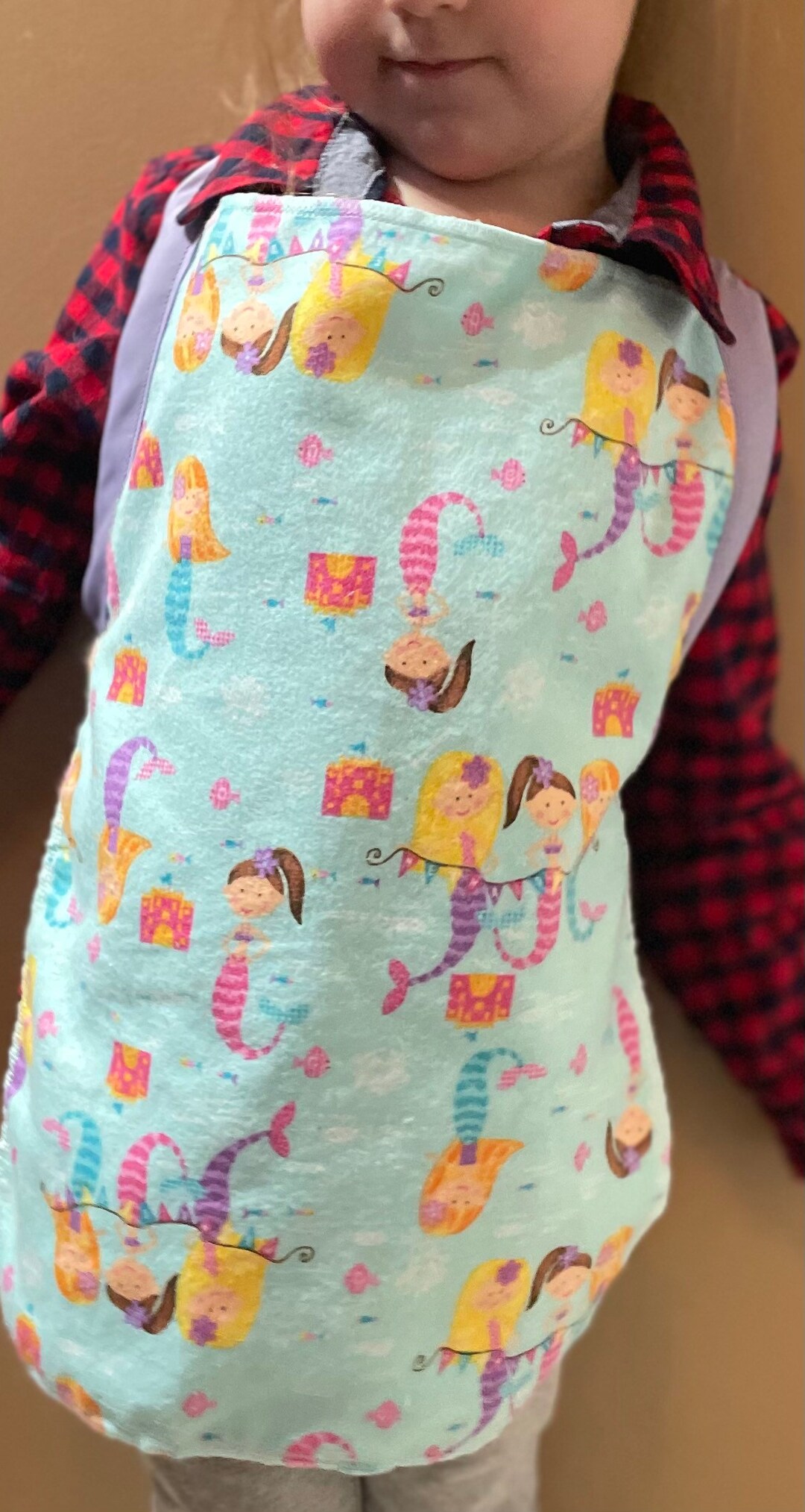 Mermaid Toddler Apron – Adjustable Flannel Kids Apron - Etsy