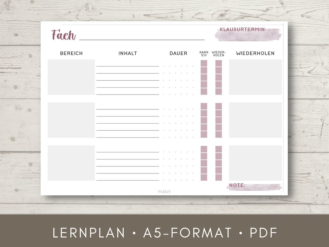 Lernplan für Studium und Schule, Uni Klausurinhalte Lerneinheiten ...