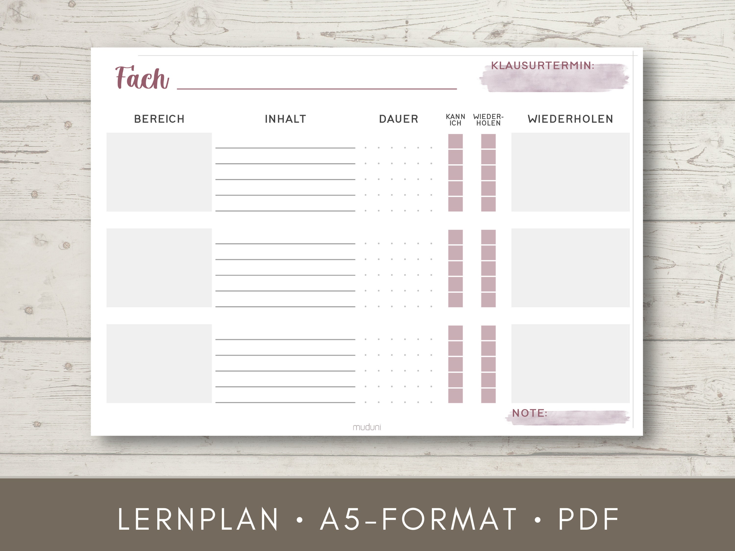 Lernplan für Studium und Schule, Uni Klausurinhalte Lerneinheiten ...