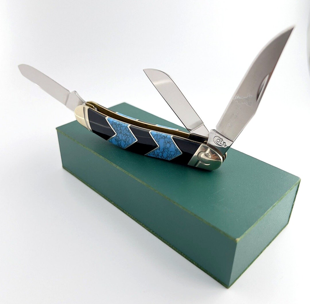Original Vintage Colt Pocket Knife: Etched Blade Stone Handle, 1990, 3 ...