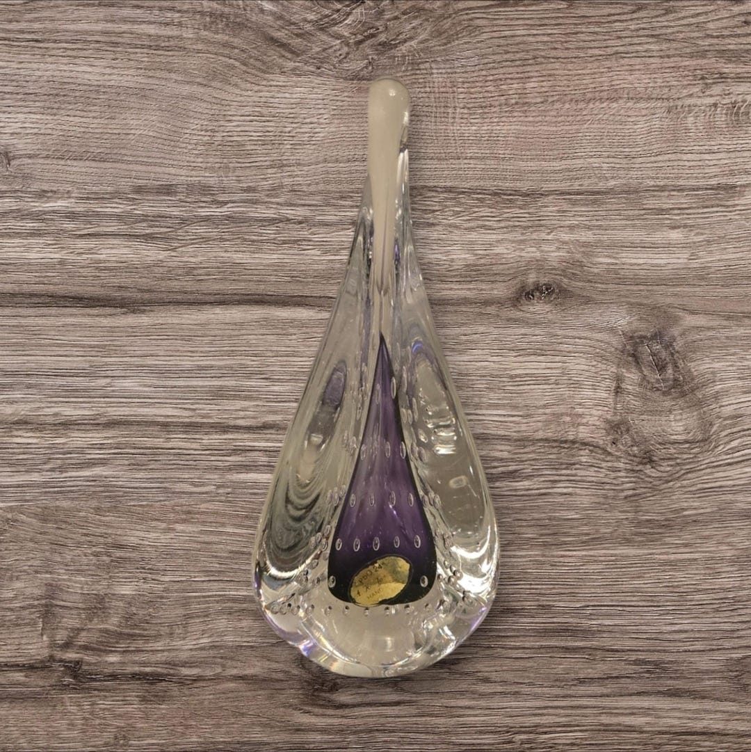 Adam Jablonski Crystal Paperweight Purple Tear Drop Art Glass Poland ...
