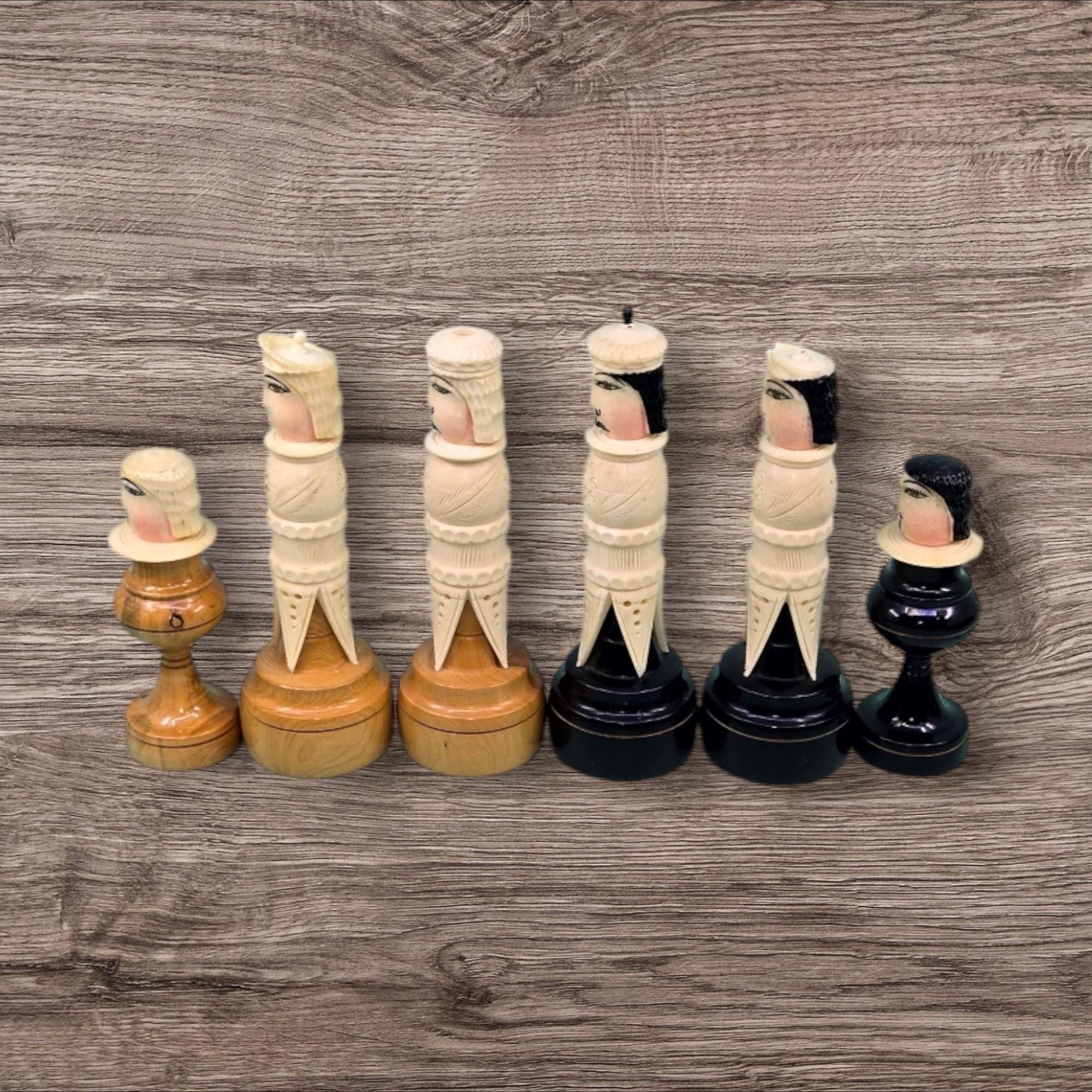 Vintage Tarascan Pulpit Art Deco Style Wood & Carved Chess Pieces - Etsy