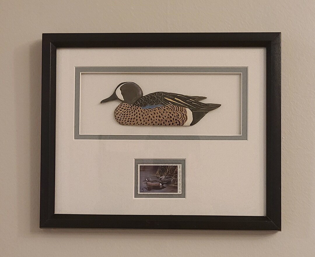Ducks Unlimited Carved Raised Framed Decoy and 5 Dollar Duck Stamp 1998 ...