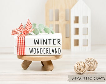 Mini Winter Book Stack Tiered Tray Decor Farmhouse Wooden - Etsy