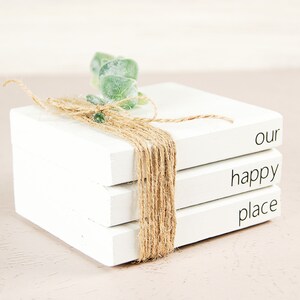 MINI Our Happy Place Book Stack Faux Wooden Books All Season - Etsy