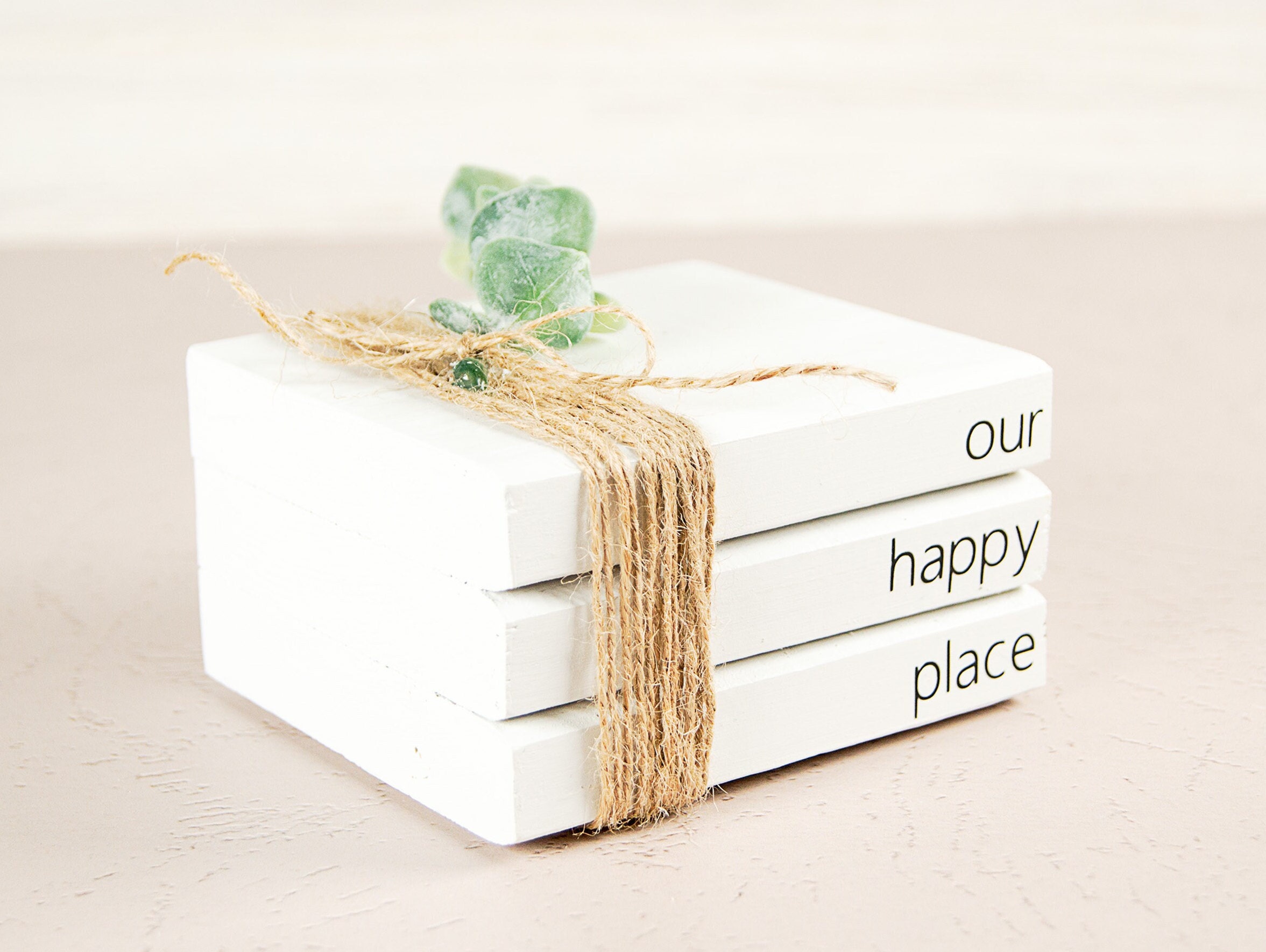 MINI Our Happy Place Book Stack Faux Wooden Books All Season - Etsy