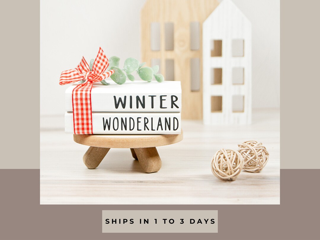 Mini Winter Book Stack Tiered Tray Decor Farmhouse Wooden Books - Etsy