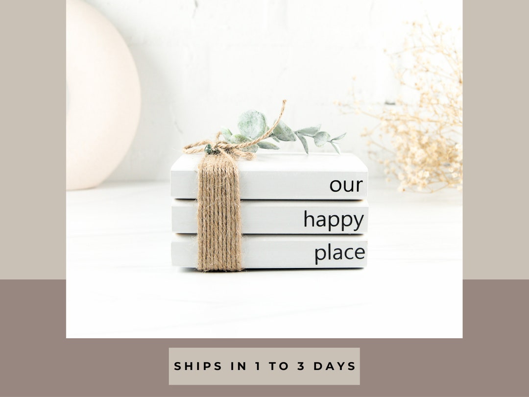 MINI Our Happy Place Book Stack Faux Wooden Books All Season Tiered ...